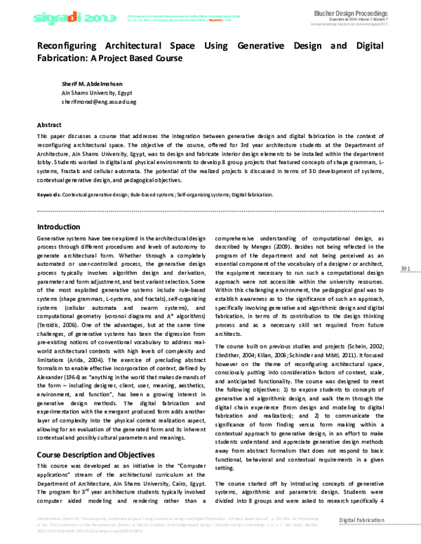 (PDF) Reconfiguring Architectural Space Using Generative Design and Digital Fabrication: A ...