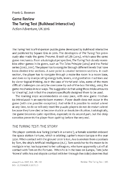 (PDF) Game Review: The Turing Test (Bulkhead Interactive)