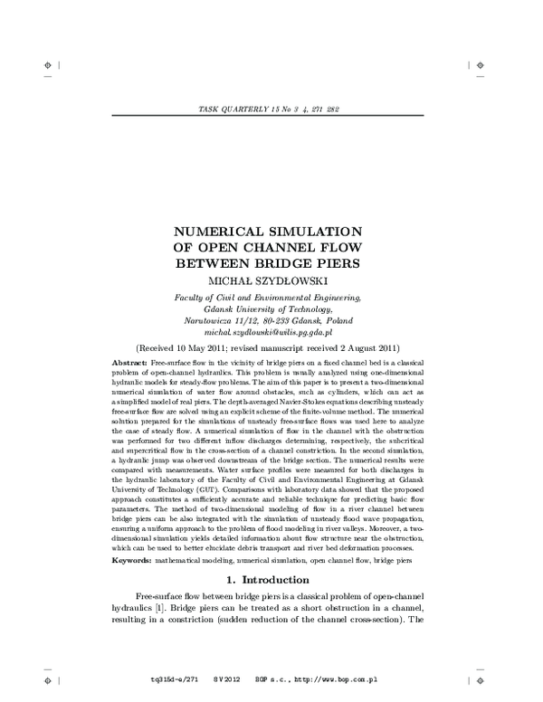 (PDF) Numerical Simulation of Open Channel Flow Between Bridge Piers