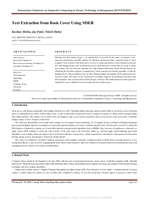 Pdf Text Extraction From Book Cover Using Mser