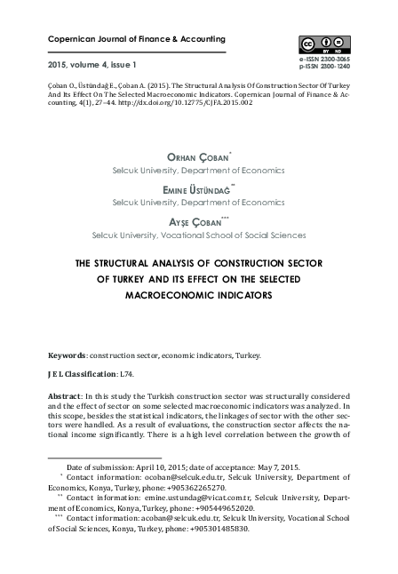 (PDF) The Structural Analysis Of Construction Sector Of Turkey And Its ...