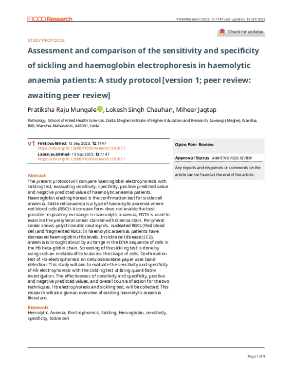 (PDF) Assessment and comparison of the sensitivity and specificity of ...