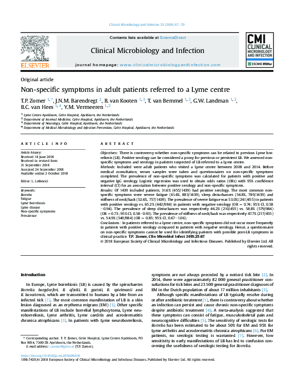(PDF) Non-specific symptoms in adult patients referred to a Lyme centre ...