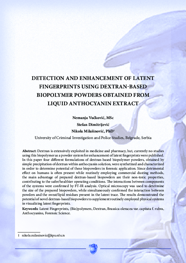 (PDF) Detection and Enhancement of Latent Fingerprints Using Dextran-Based Biopolymer Powders ...