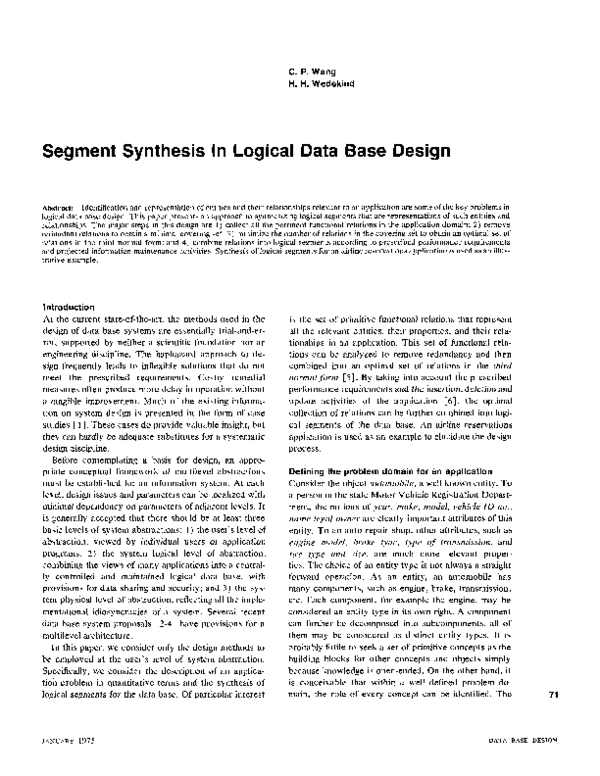 (PDF) Segment Synthesis in Logical Data Base Design