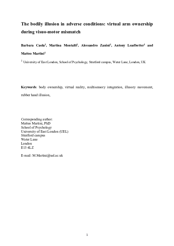 (PDF) The Bodily Illusion in Adverse Conditions: Virtual Arm Ownership ...