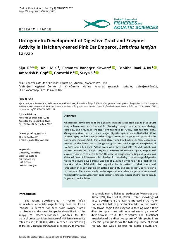 (PDF) Ontogenetic Development of Digestive Tract and Enzymes Activity ...