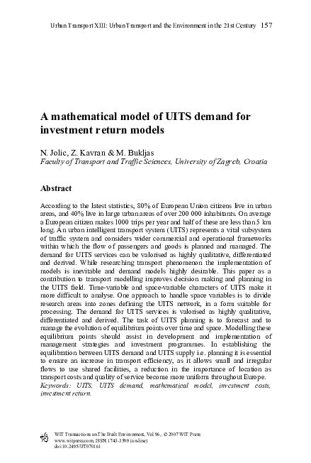 (PDF) A mathematical model of UITS demand for investment return models