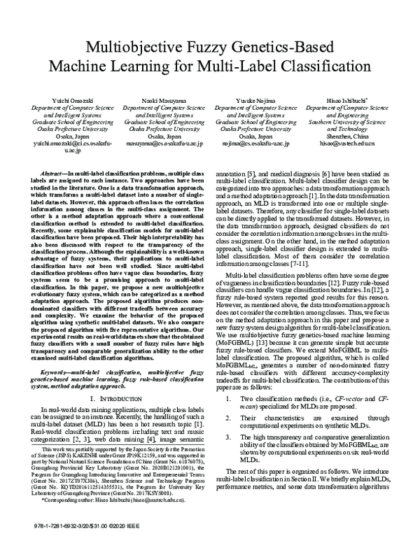 (PDF) Multiobjective Fuzzy Genetics-Based Machine Learning for Multi-Label Classification