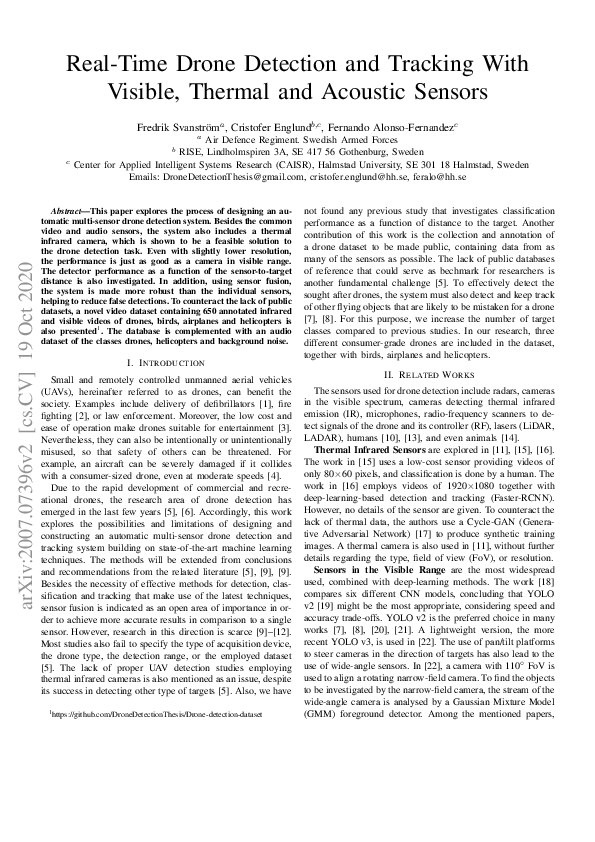 Pdf Real Time Drone Detection And Tracking With Visible Thermal And Acoustic Sensors