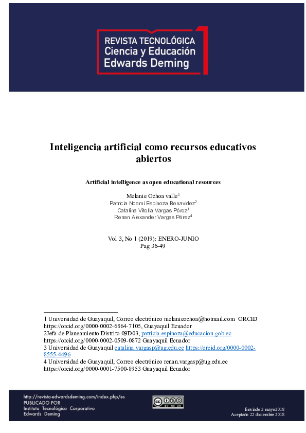 (PDF) Inteligencia artificial como recursos educativos abiertos