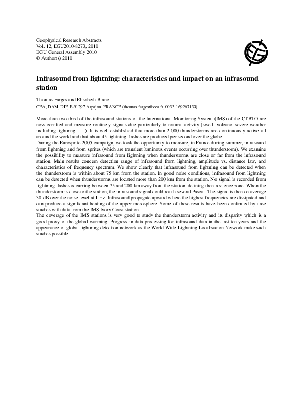 Pdf Infrasound Characteristics From Lightning And Its Detection Range