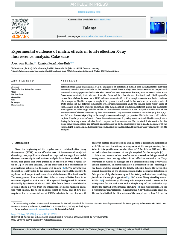 (PDF) Experimental evidence of matrix effects in total-reflection X-ray fluorescence analysis ...
