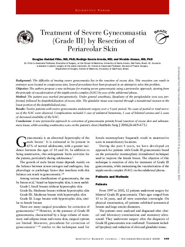 (PDF) Treatment of severe gynecomastia (Grade III) by resection of ...