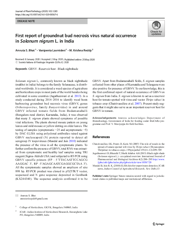 (PDF) First report of groundnut bud necrosis virus natural occurrence ...