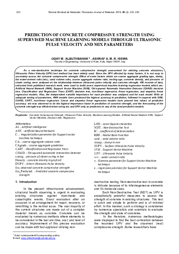 (PDF) Prediction of Concrete Compressive Strength Using Supervised ...