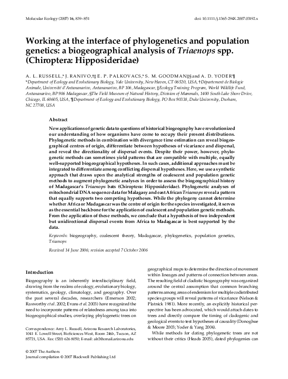 Working at the interface of phylogenetics and population genetics: a ...