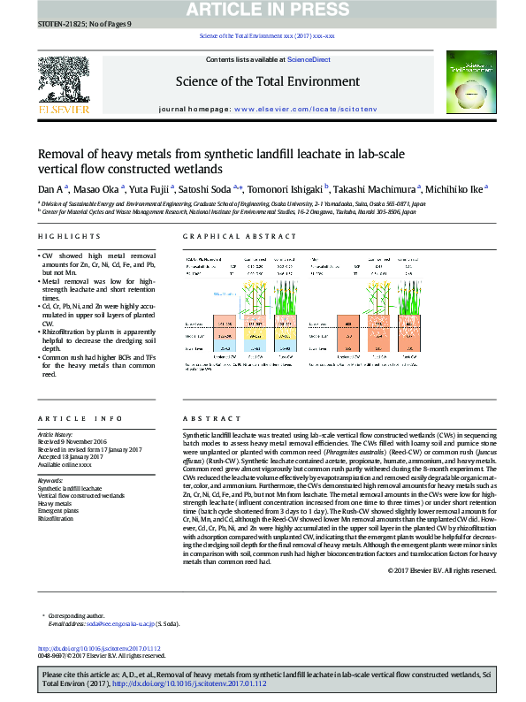 (PDF) Removal of heavy metals from synthetic landfill leachate in lab ...