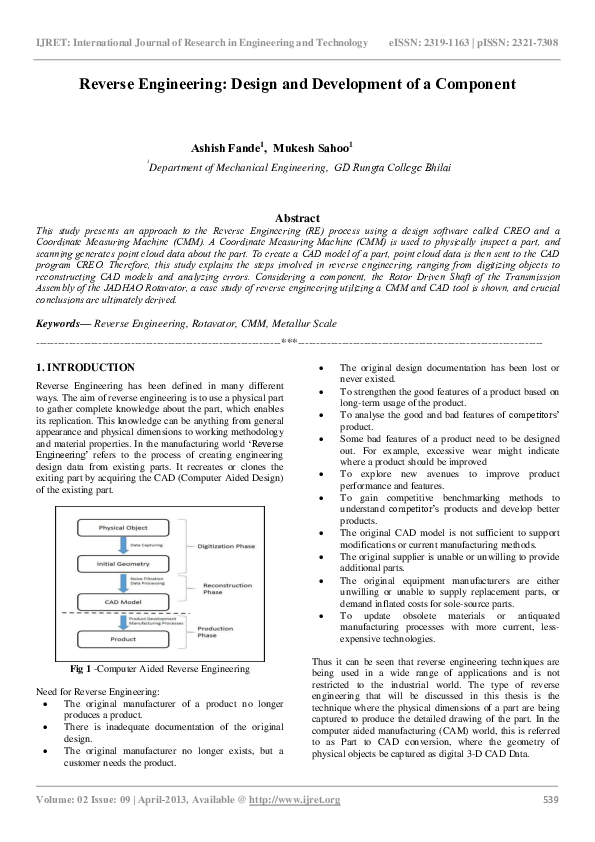 (PDF) Reverse Engineering: Design and Development of a Component