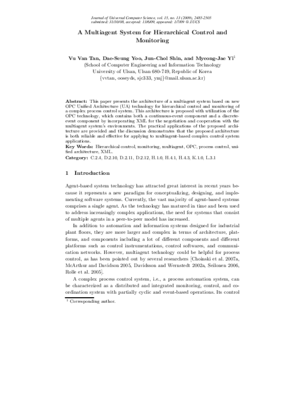 (PDF) A Multiagent-System Framework for Hierarchical Control and Monitoring of Complex Process ...