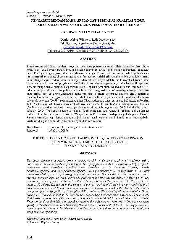 (PDF) Pengaruh Rendam Kaki Air Hangat Terhadap Kualitas Tidur Pada Lansia DI Wilayah Kerja ...