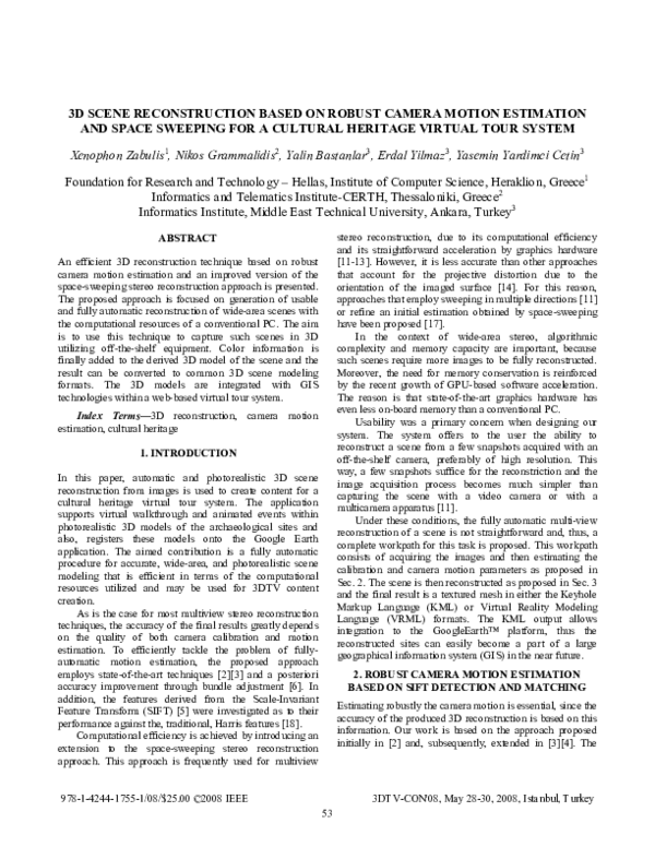 (PDF) 3D Scene Reconstruction Based on Robust Camera Motion Estimation and Space Sweeping for a ...