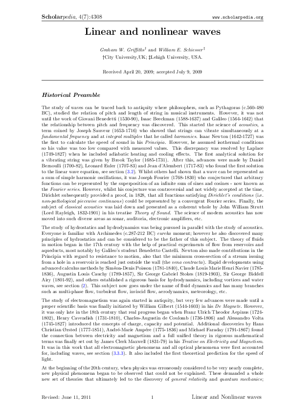 (PDF) Linear and nonlinear waves | Graham W Griffiths - Academia.edu
