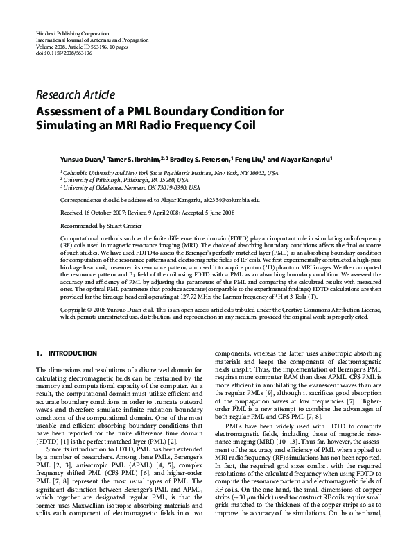 (PDF) Assessment of a PML Boundary Condition for Simulating an MRI Radio Frequency Coil