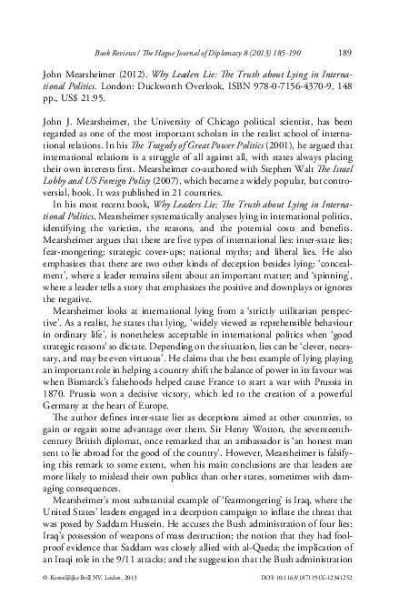 (PDF) John Mearsheimer (2012). Why Leaders Lie: The Truth about Lying ...