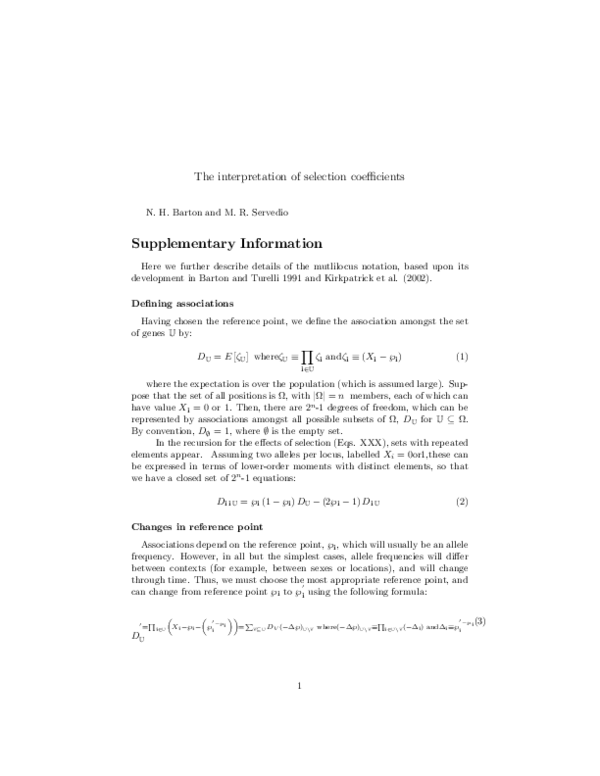 (PDF) The interpretation of selection coefficients