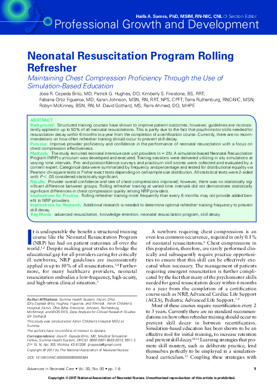 (PDF) Neonatal Resuscitation Program Rolling Refresher: Maintaining ...