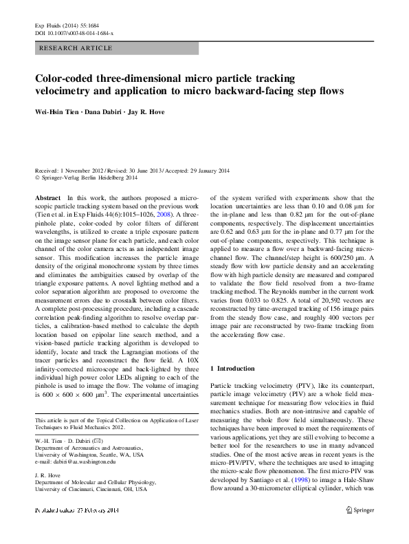 (PDF) Color-Coded Three-Dimensional Micro Particle Tracking Velocimetry ...