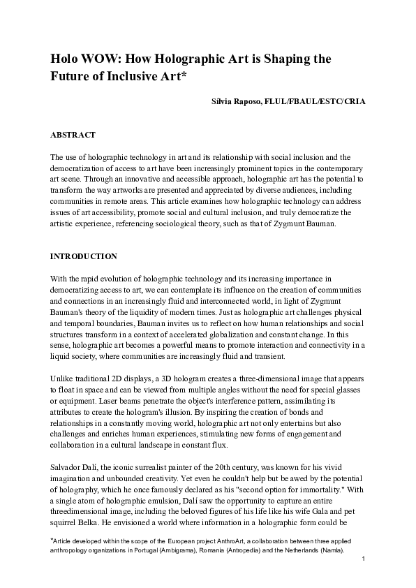 (PDF) Holo WOW: How Holographic Art is Shaping the Future of Inclusive ...