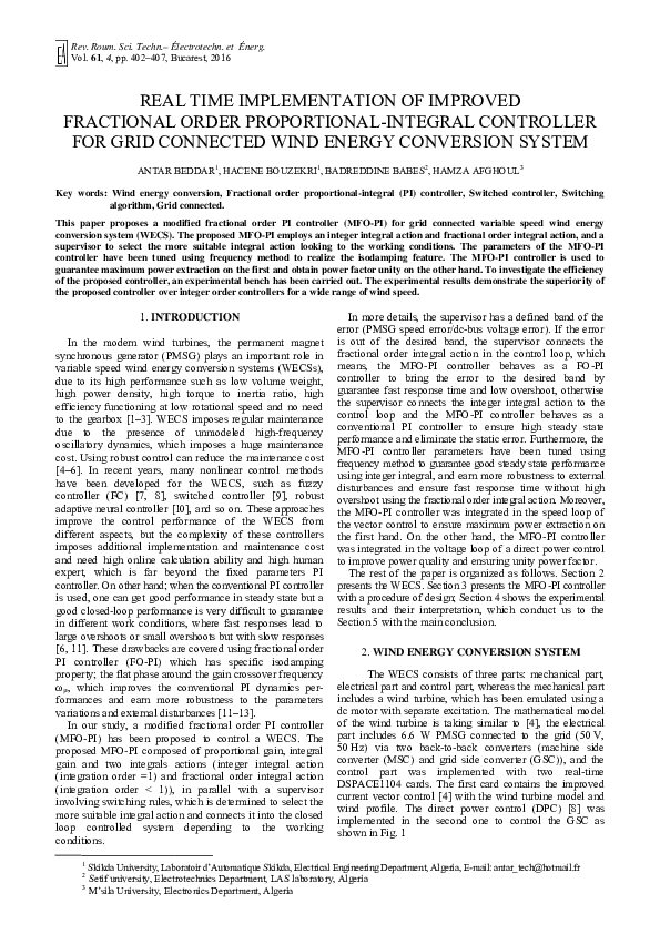 Pdf Real Time Implementation Of Improved Fractional Order Proportional Integral Controller For