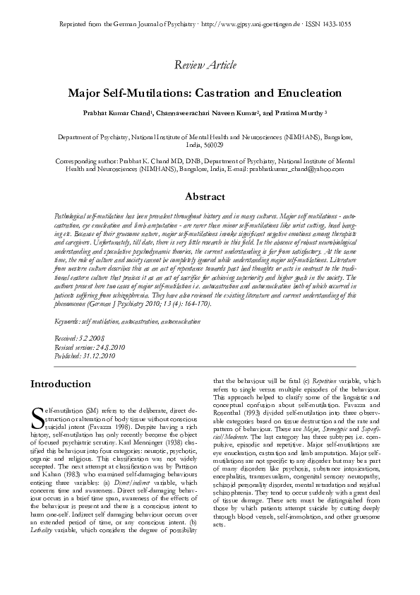 (PDF) Major self-mutilations: castration and enucleation