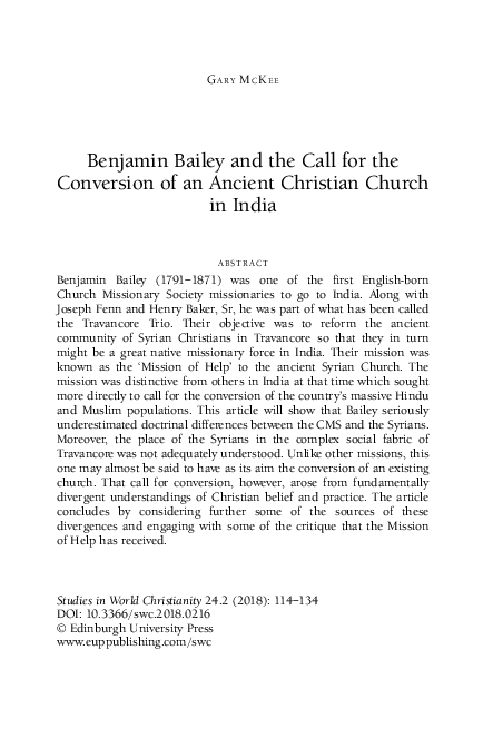(PDF) Benjamin Bailey and the Call for the Conversion of an Ancient ...