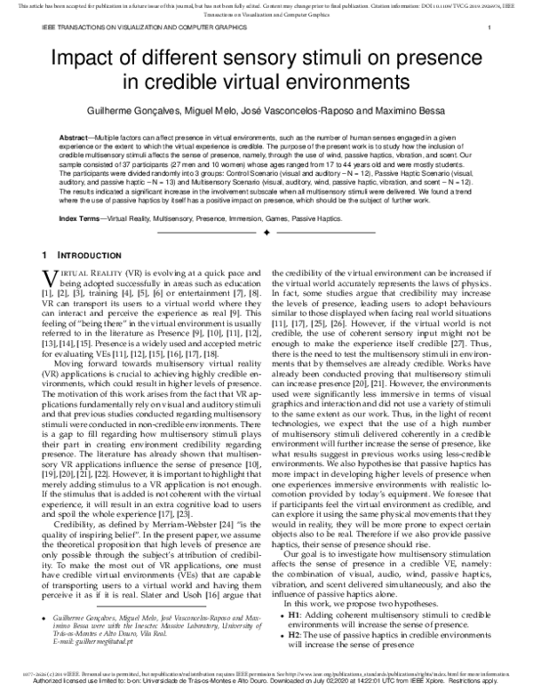 (PDF) Impact of Different Sensory Stimuli on Presence in Credible ...