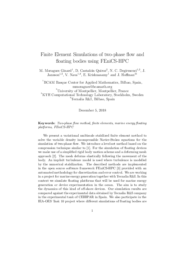 Pdf Finite Element Simulations Of Two Phase Flow And Floating Bodies Using Fenics Hpc