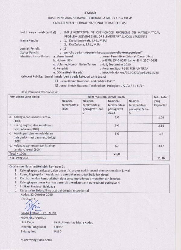 Pdf Implementation Of Open Ended Problems On Mathematical Problem Solving Skill Of Elementary 
