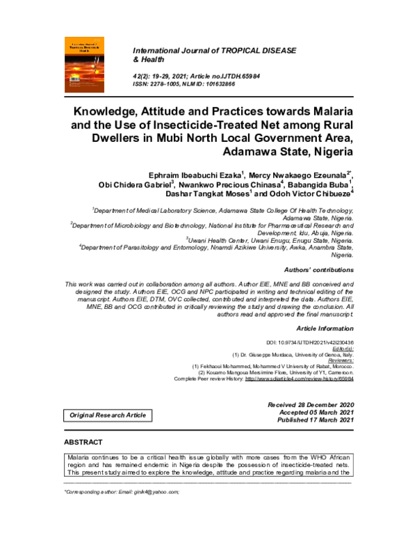 (PDF) Knowledge, Attitude and Practices towards Malaria and the Use of ...