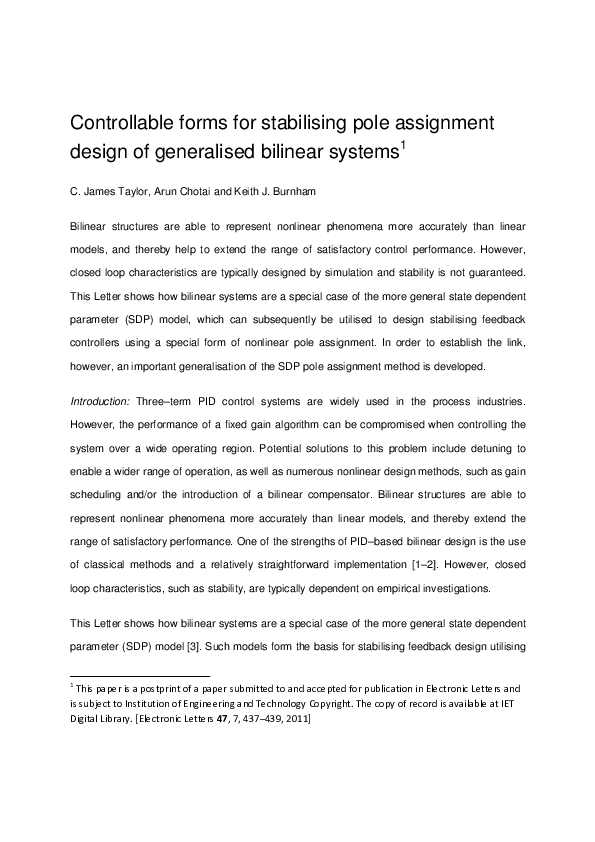 (PDF) Stabilizing Feedback in Bilinear Systems