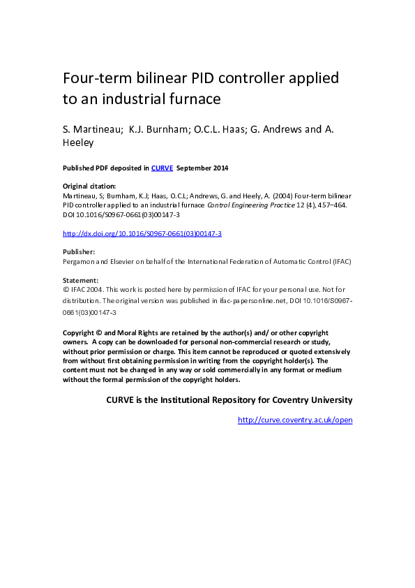 (PDF) Four-term bilinear PID controller applied to an industrial furnace