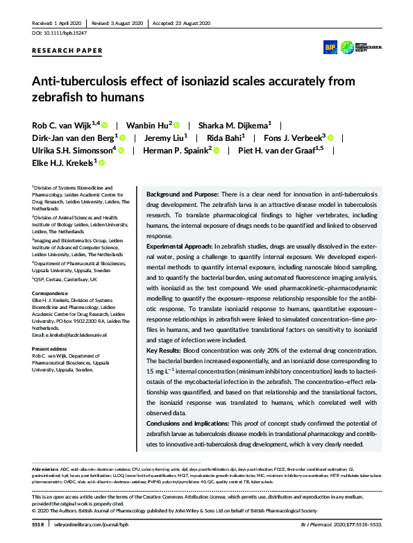 (PDF) Anti‐tuberculosis effect of isoniazid scales accurately from ...