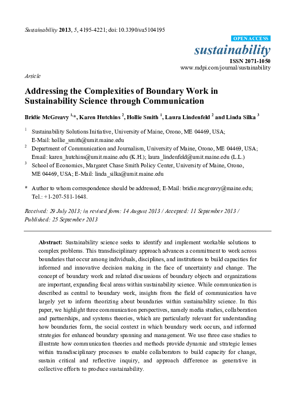 (PDF) Article Addressing the Complexities of Boundary Work in | Laura ...