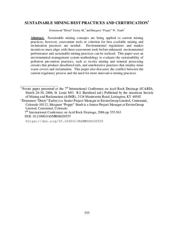 (PDF) Sustainable Mining Best Practices and Certification