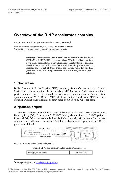 (PDF) Overview of the BINP accelerator complex