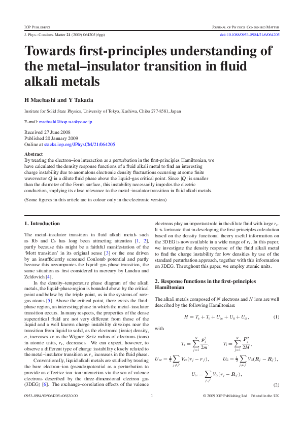 (PDF) Towards first-principles understanding of the metal–insulator transition in fluid alkali ...