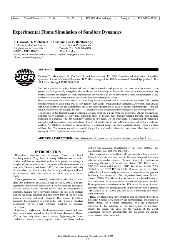 (PDF) Experimental flume simulation of sandbar dynamics