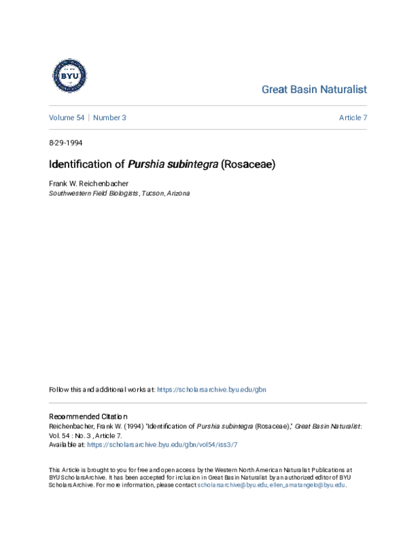 (PDF) Identification of Purshia subintegra (Rosaceae)