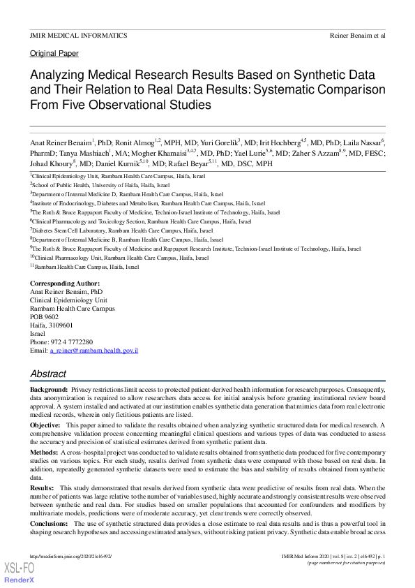 Pdf Analyzing Medical Research Results Based On Synthetic Data And